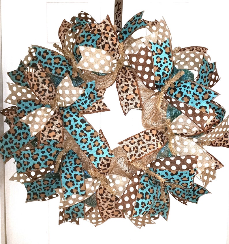 Leopard Wreath, Burlap Door Wreath, Leopard Ribbon Wreath, Animal Print ...