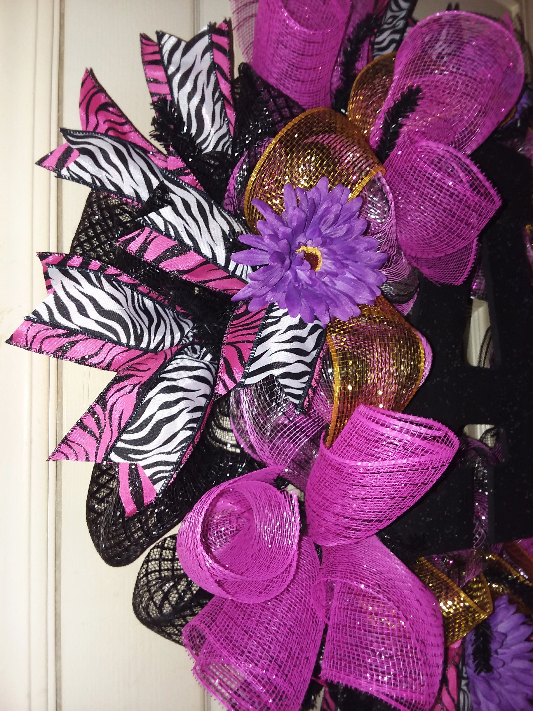 Monogram Wreath, Personalized Wreath, Animal Print Ribbon Wreath ...