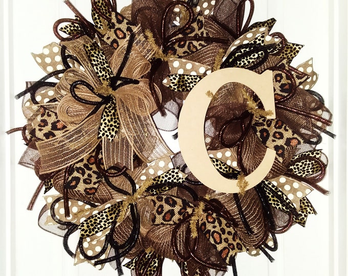 Monogram Wreath, Initial Wreath, Leopard Wreath, Animal Print Wreath ...
