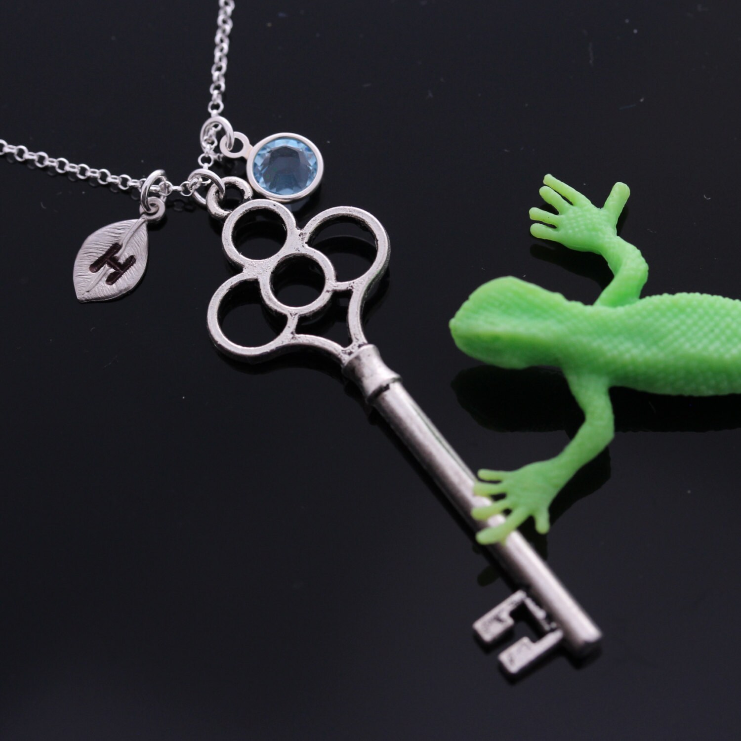 Beautiful Clover Skeleton Key Necklace, Comes With Sterling Silver ...