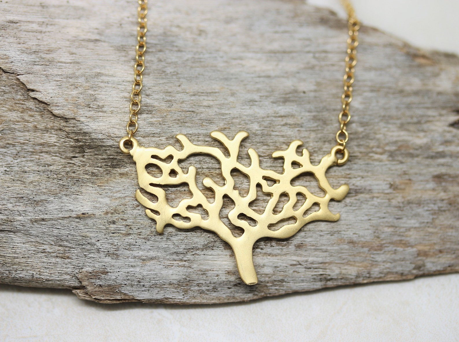 Gold Tree Necklace, Gold Plated Tree Pendant on a Gold Plated Sterling ...