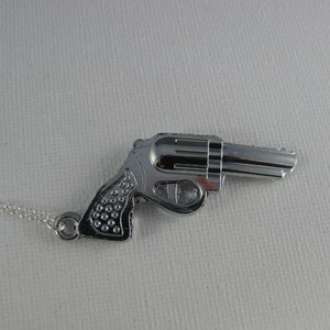 Handgun Pistol Revolver Necklace on 925 Sterling Silver Chain, Handgun ...
