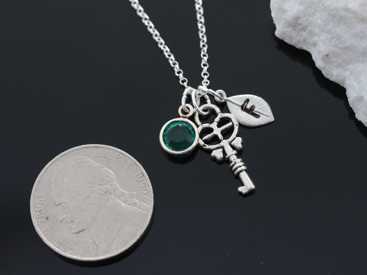 Small Key Necklace on Sterling Silver Chain, Personalized Small Key ...