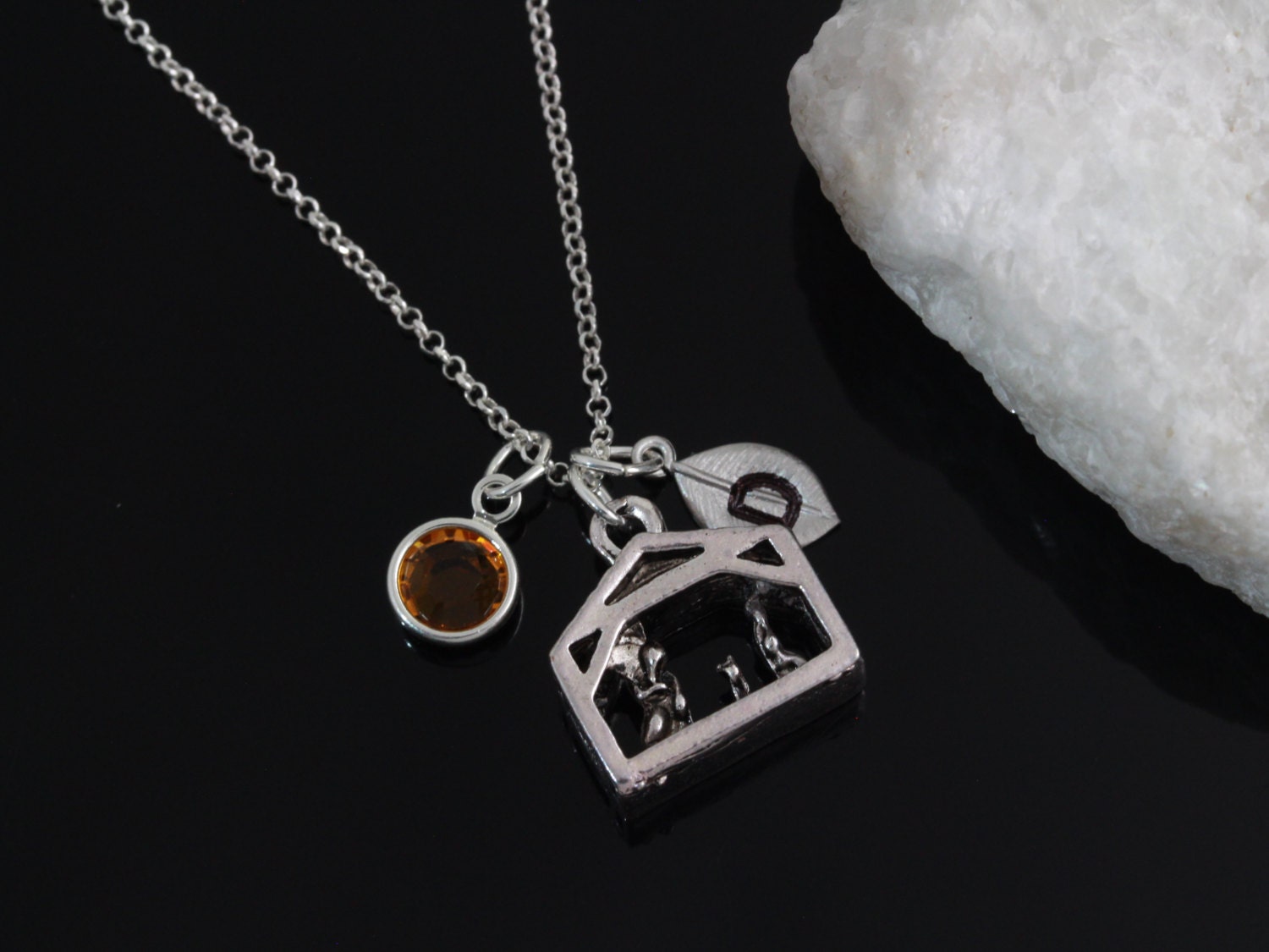 Personalized Nativity Necklace on Sterling Silver Chain Birthstone ...