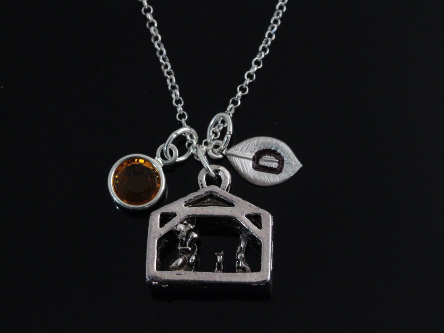 Personalized Nativity Necklace on Sterling Silver Chain Birthstone ...