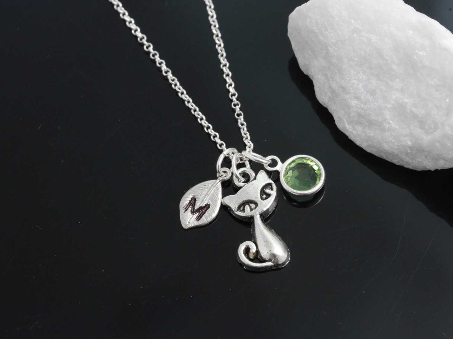 Personalized Cat Necklace in Sterling Silver Chain, Personalized Silver ...