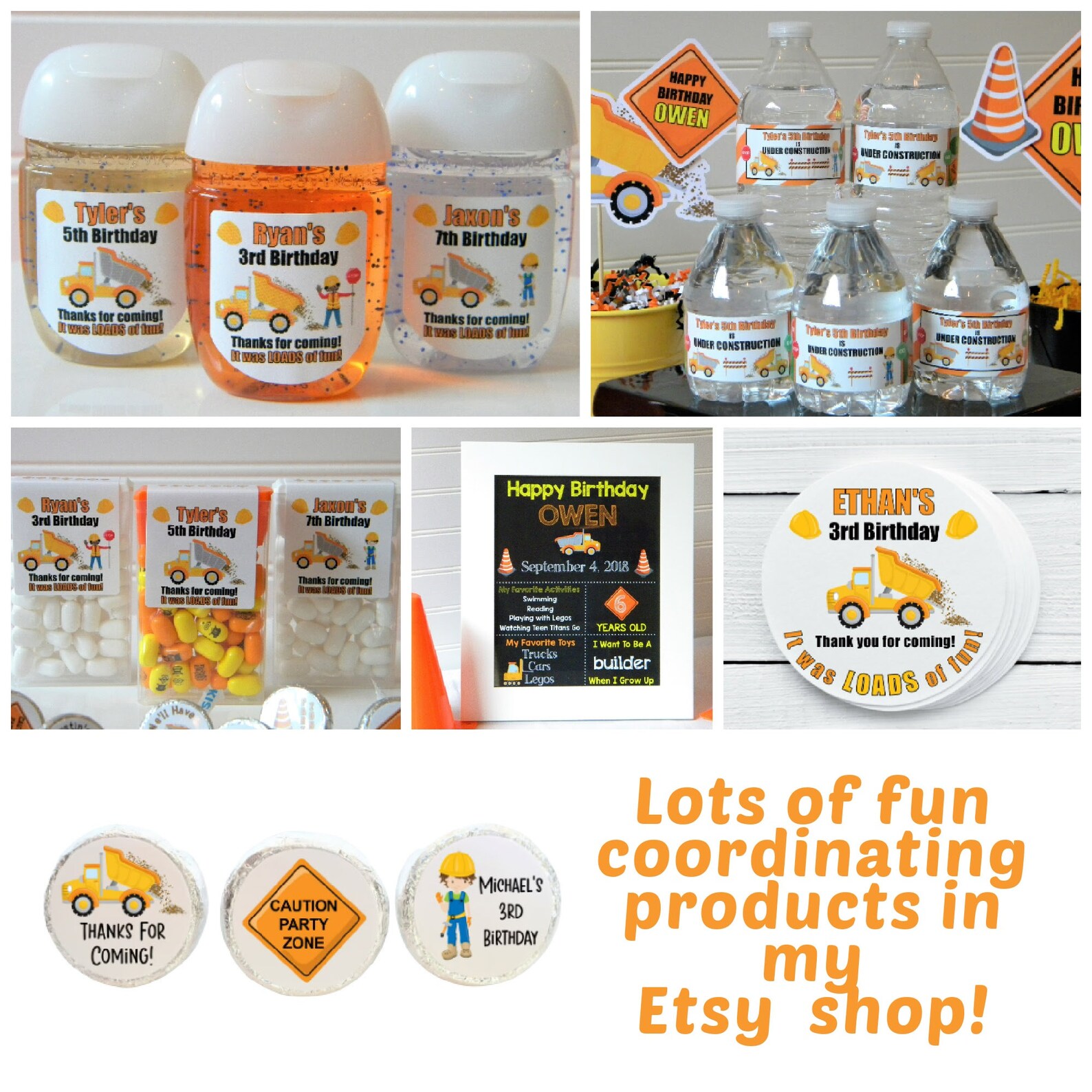 Personalized Glossy Construction Birthday Party Favor Labels | Etsy