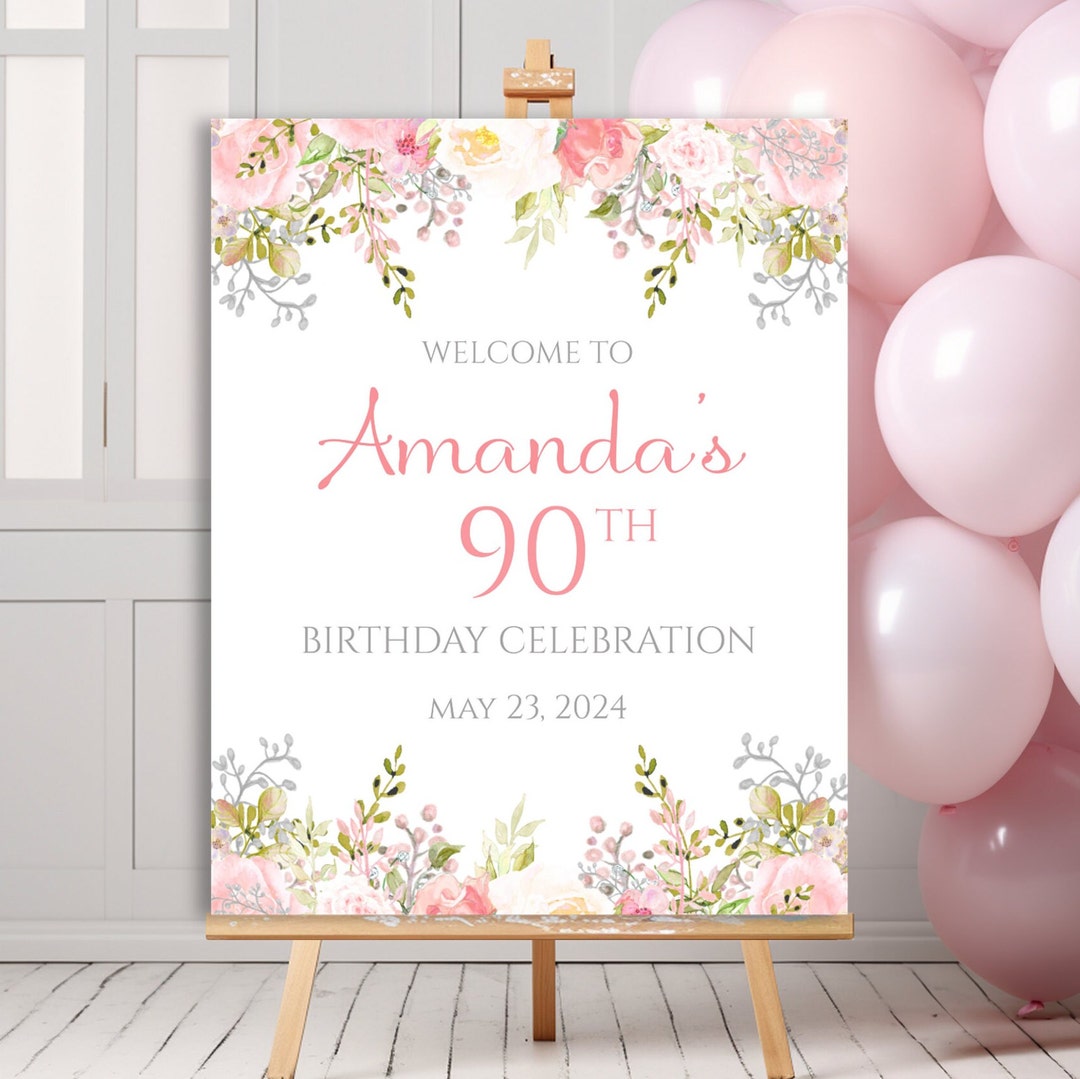 Pink Floral Birthday Party Welcome Sign Printable - 6 Sizes Included ...