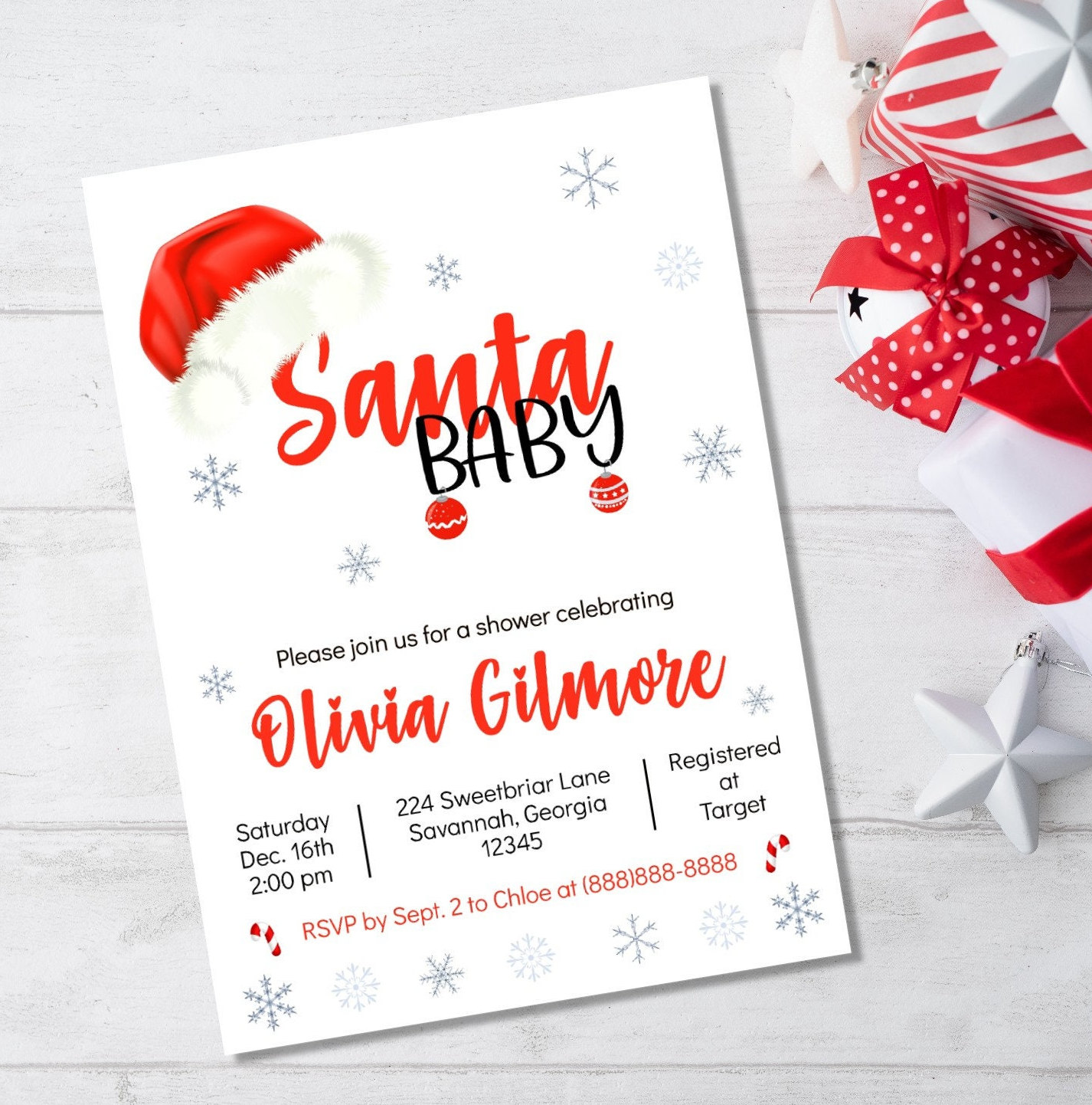 Santa Baby Theme Baby Shower Invitation Bundle - Christmas Baby Shower ...