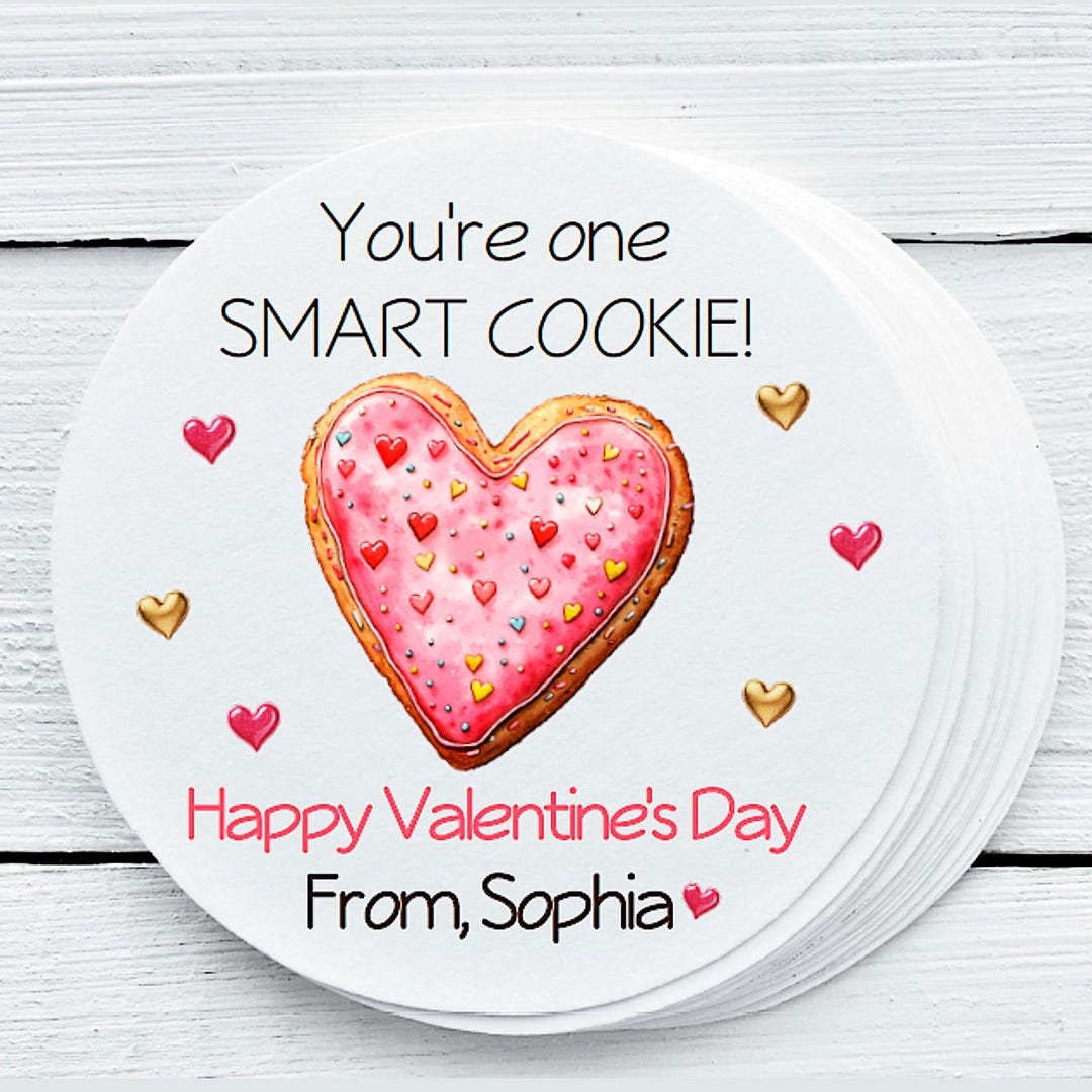 Personalized Valentine One Smart Cookie Theme Favor Labels - Cookie ...