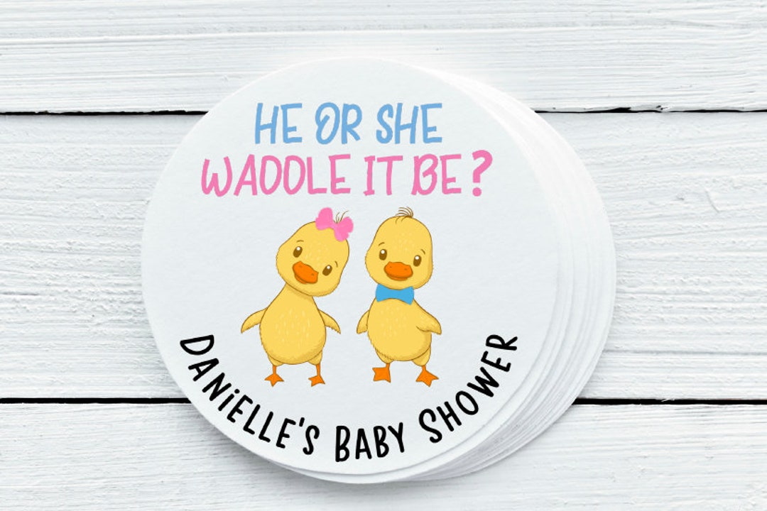 Personalized Glossy Waddle It Be Ducky Theme Gender Reveal Favor Labels ...