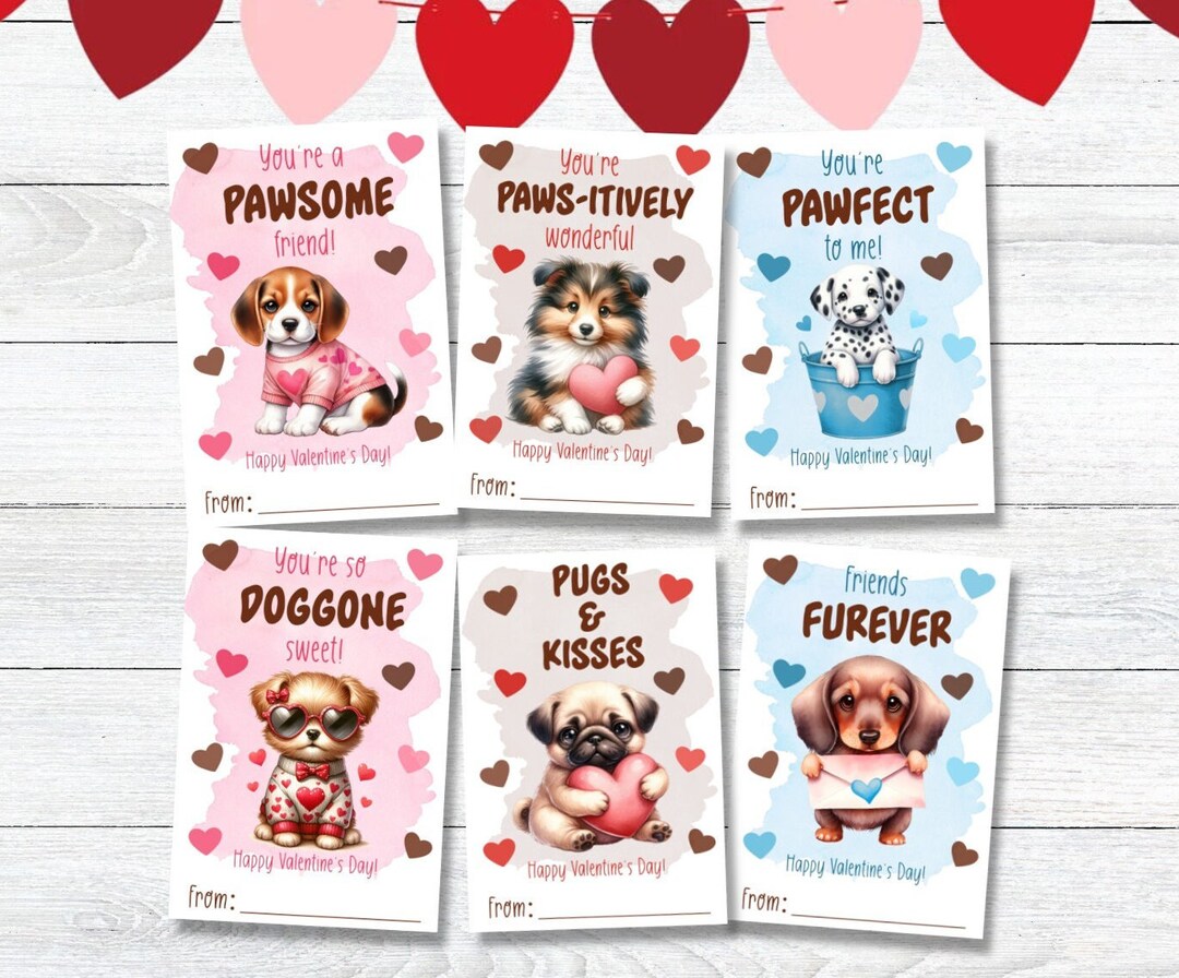 Printable Puppy Dog Valentine Cards School Valentine Party VAL620 ...