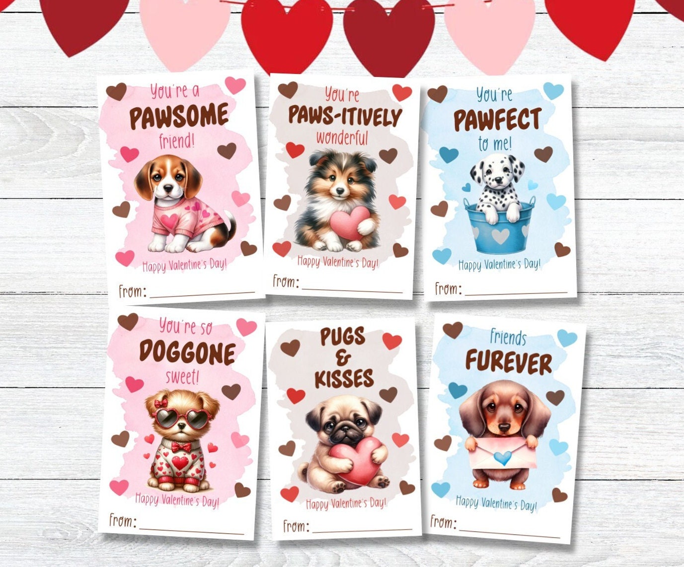 Printable Puppy Dog Valentine Cards School Valentine Party VAL620 ...
