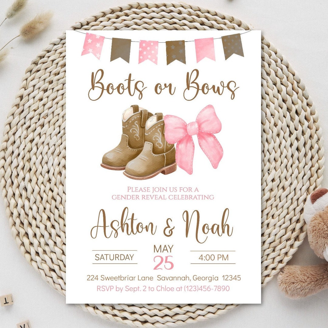 Boots or Bows Western Theme Gender Reveal Baby Shower Invitation - You ...