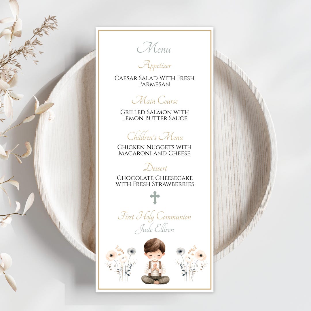 First Communion Editable Menu Printable - Communion Party - You Edit ...