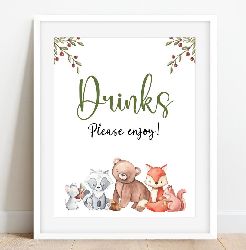Woodland Animals Drinks Table Sign Printables, WAN730 DIGITAL FILES ...