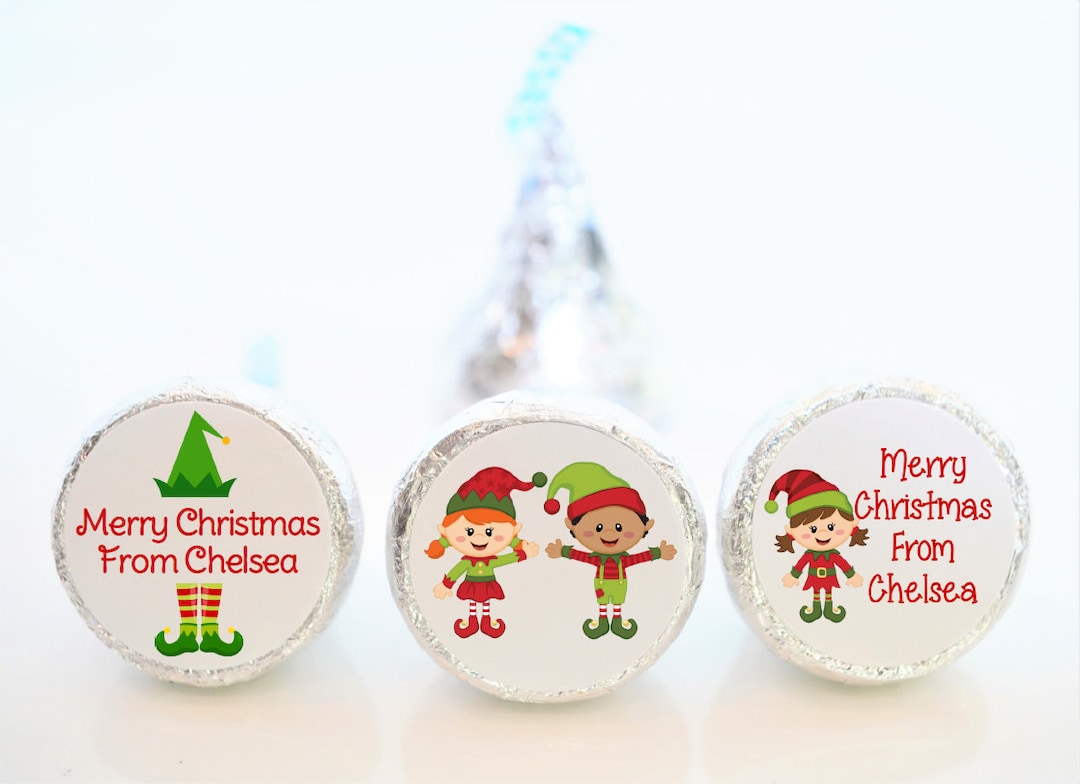 Personalized Christmas Elf Hershey Kiss Sticker Favors Christmas Candy ...