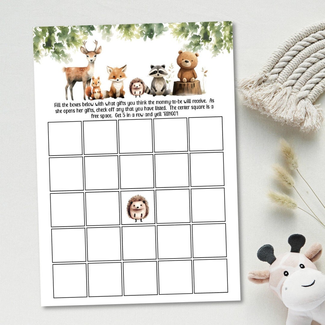 Woodland Animals Baby Shower Theme Bingo Card Printables, WAN670 ...