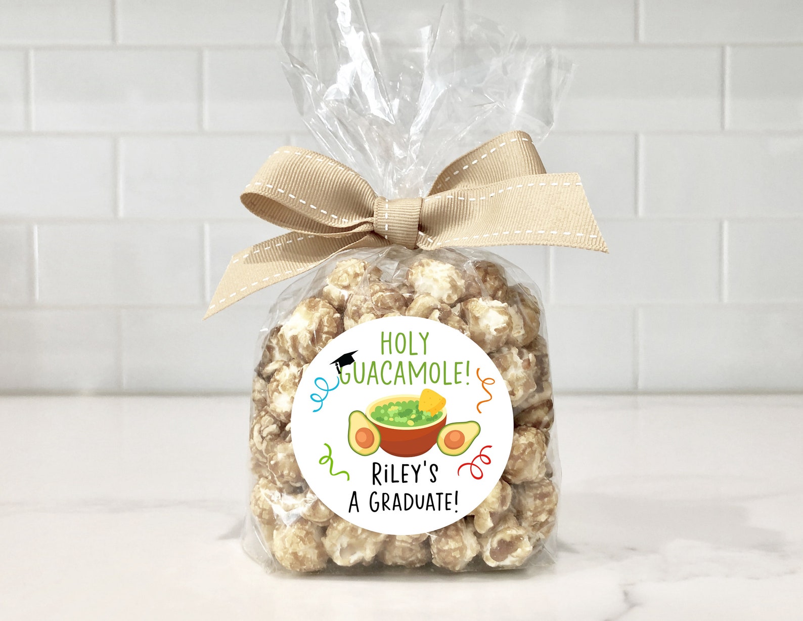 Personalized Glossy Guacamole Graduation Favor Labels - Guacamole Round ...