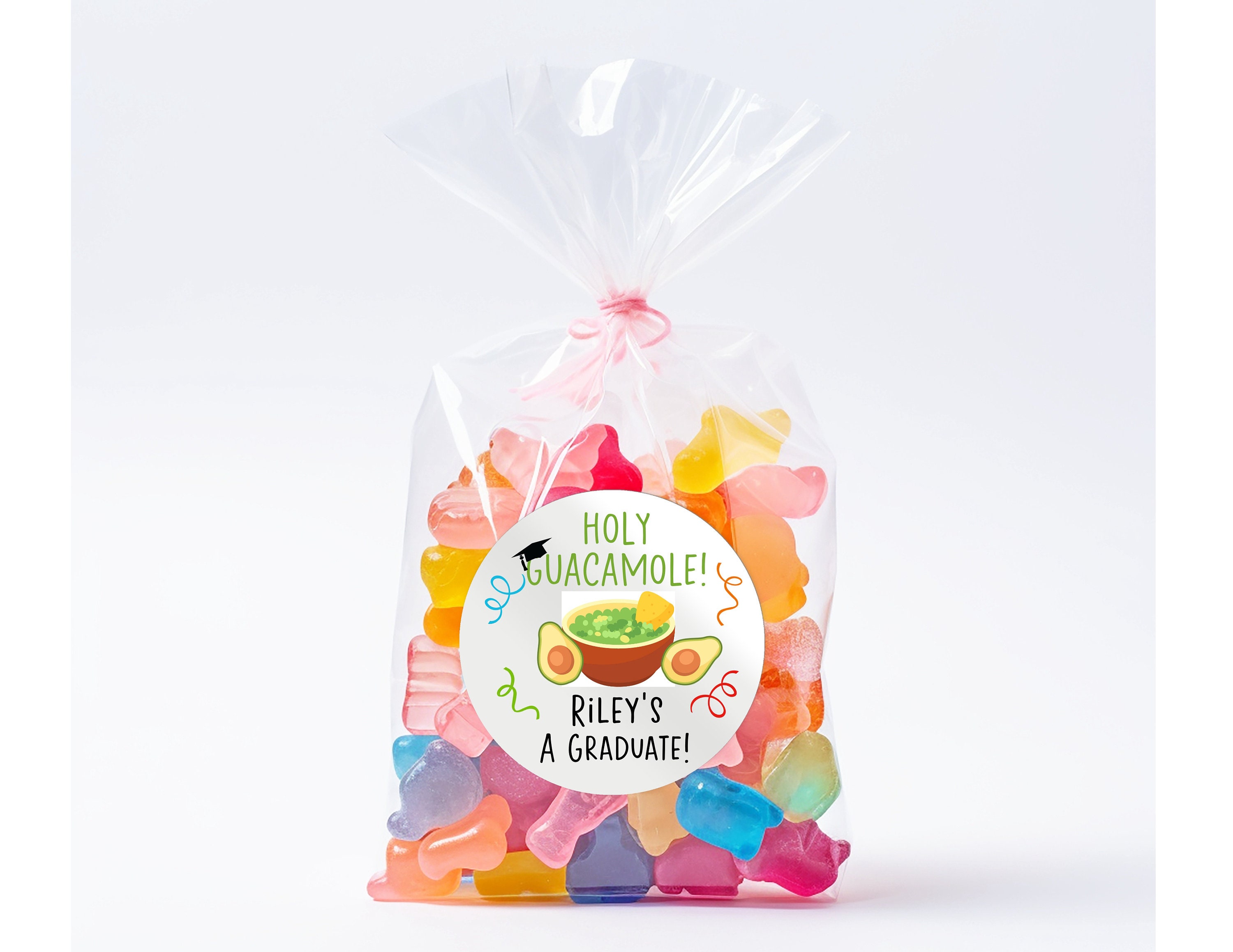 Personalized Glossy Guacamole Graduation Favor Labels - Guacamole Round ...
