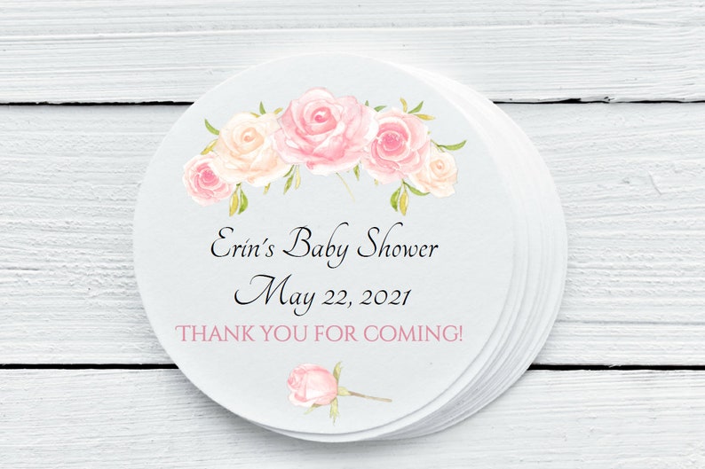 Personalized Glossy Pink Rose Favor Labels Baby Shower - Etsy