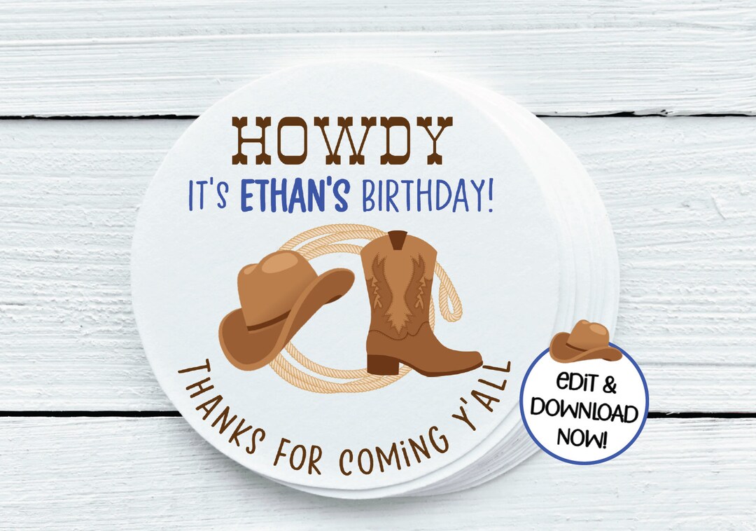 Western Cowboy Theme Party Printables, Birthday Gift Tags - You Print ...