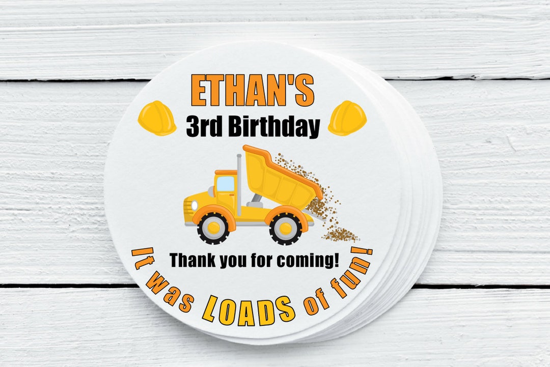 Personalized Glossy Construction Birthday Party Favor Labels ...
