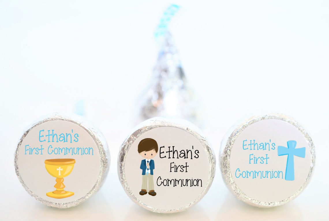 Personalized First Communion Chocolate Kiss Party Favor Stickers ...
