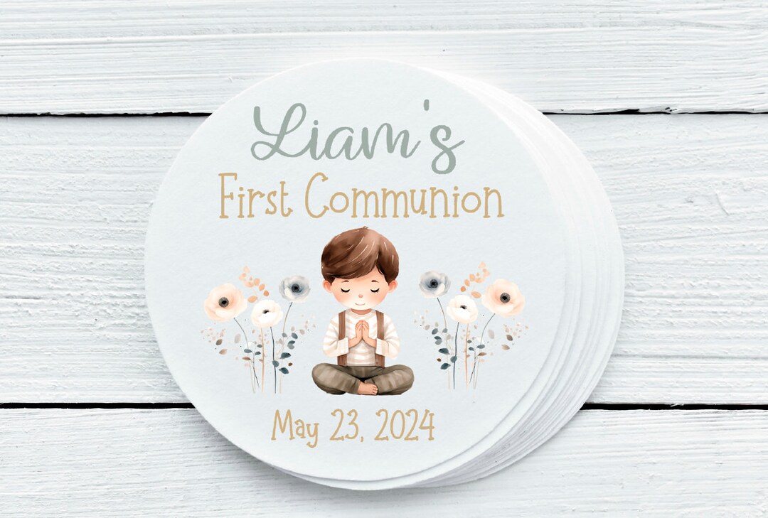 Personalized Round First Communion or Baptism Party Favor Stickers ...