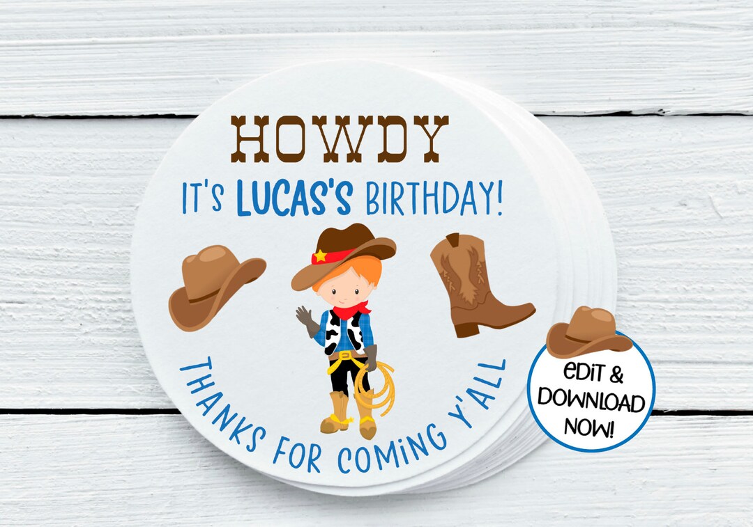 Western Cowboy Theme Party Printables, Birthday Gift Tags - You Print ...