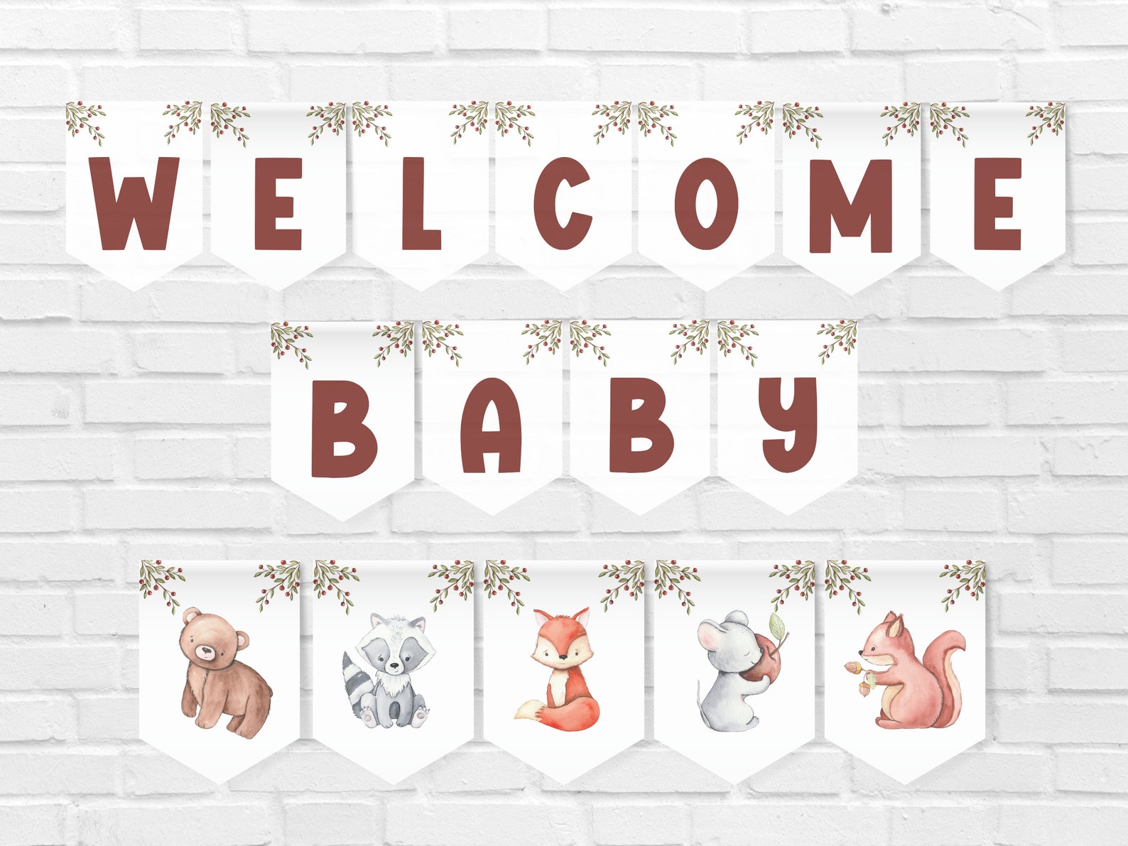 Woodland Animal Baby Shower Printable Party Banner Forest Animal ...