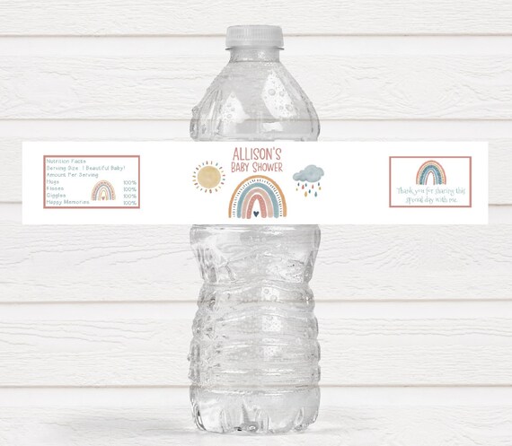 Invitations Editable Muted Rainbow Water Bottle Labels Rainbow Birthday ...