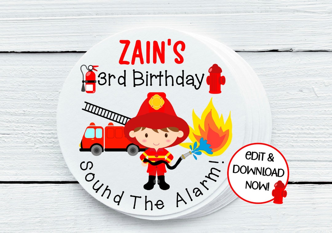 Personalized Firefighter Party Favor Label & Tags Printable - You Print ...
