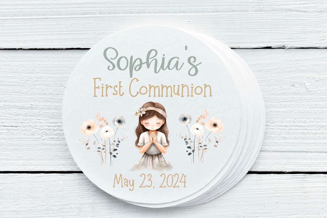 Personalized Round First Communion or Baptism Party Favor Stickers ...