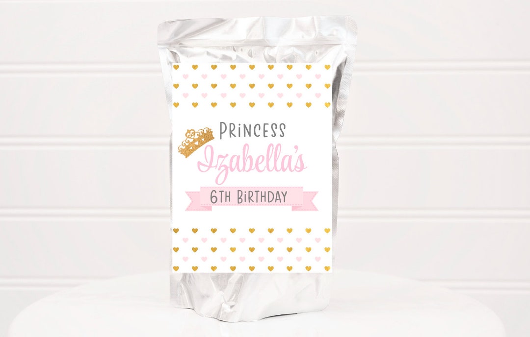 Personalized Princess Birthday Party Juice Pouch Labels - Princess ...