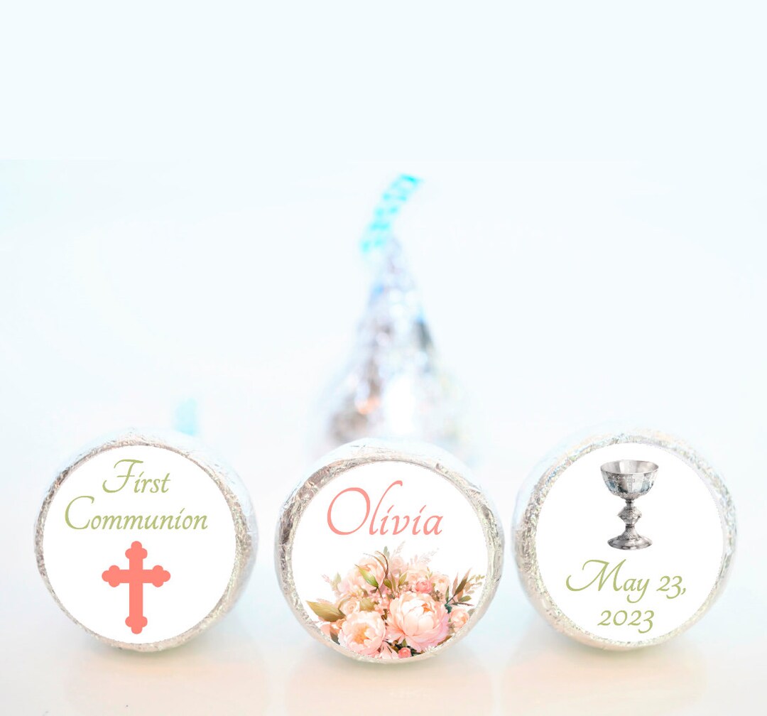 Personalized Floral First Communion Chocolate Kiss Party Favor Stickers ...