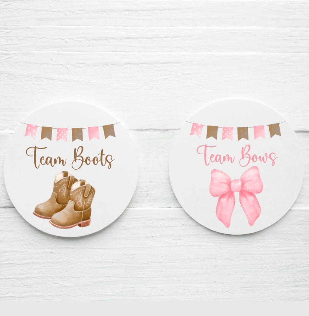 Personalized Glossy Team Boots and Team Bows Theme Gender Reveal Favor ...