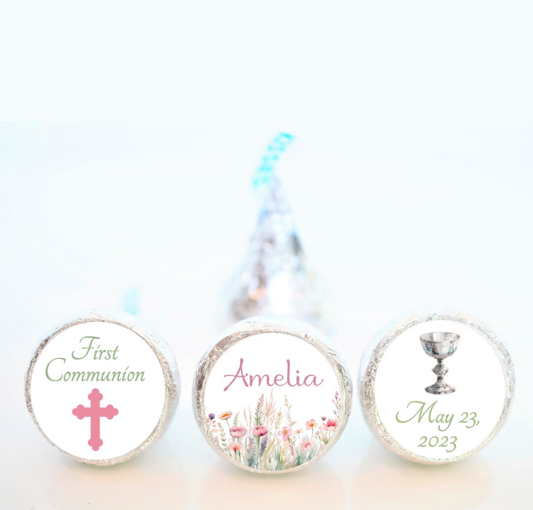 Personalized Floral First Communion Chocolate Kiss Party Favor Stickers ...
