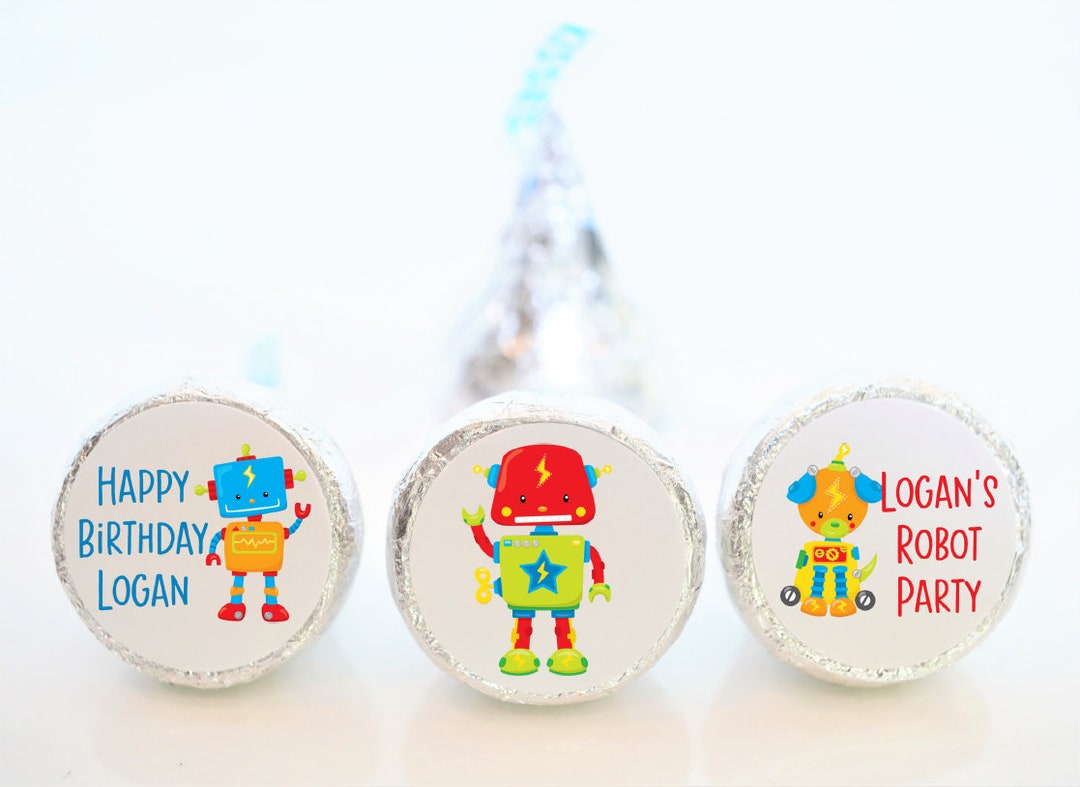 Personalized Robot Theme Hershey Kiss Birthday Party Favor Stickers ...