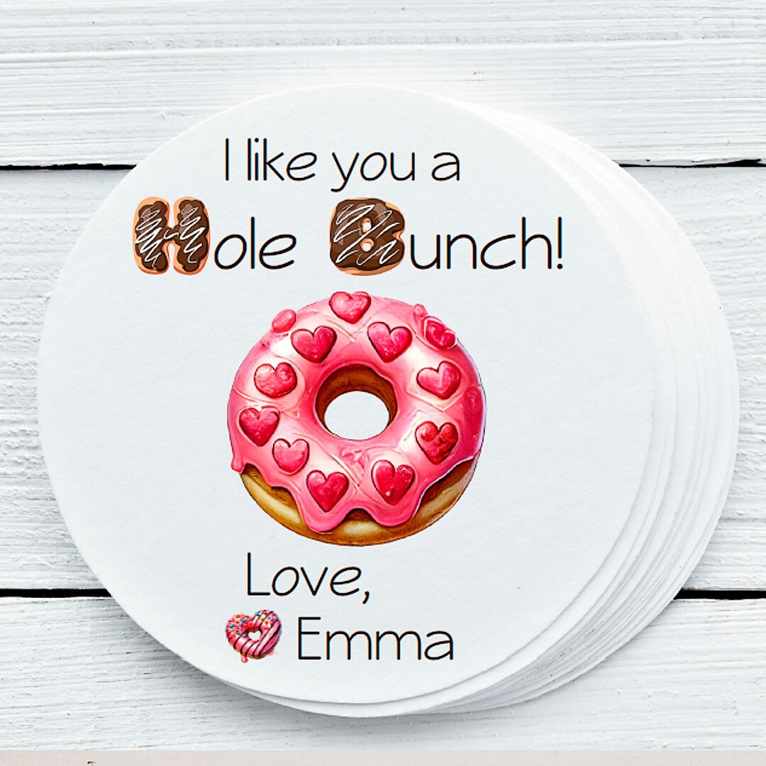 Personalized Glossy Donut Thank You Valentine Party Favor Labels ...
