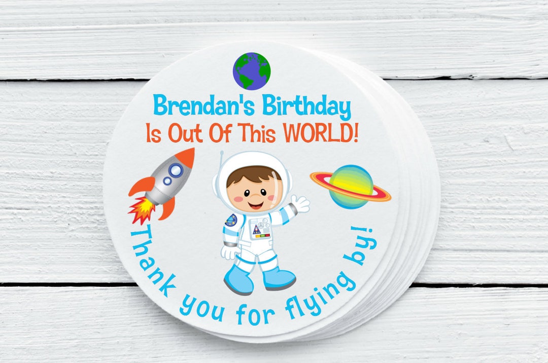 Personalized Glossy Astronaut Birthday Party Favor Label Stickers ...