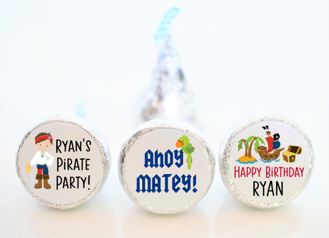 Personalized Pirate Theme Birthday Party Favor Hershey Kiss Stickers ...