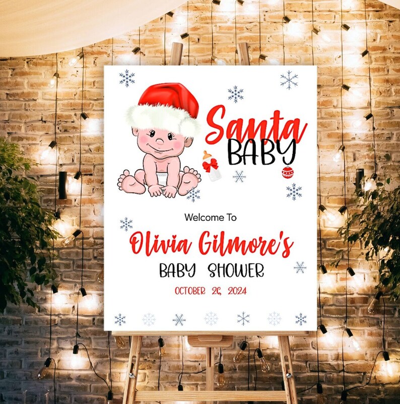 Santa Baby Christmas Baby Shower Welcome Sign Printable - 6 Sizes - You ...