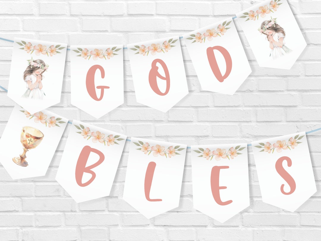 First Communion Theme Girl Printable Party Banner - First Communion ...