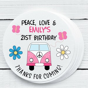 Personalized Glossy 60's Favor Label Stickers - Birthday Favor Labels ...