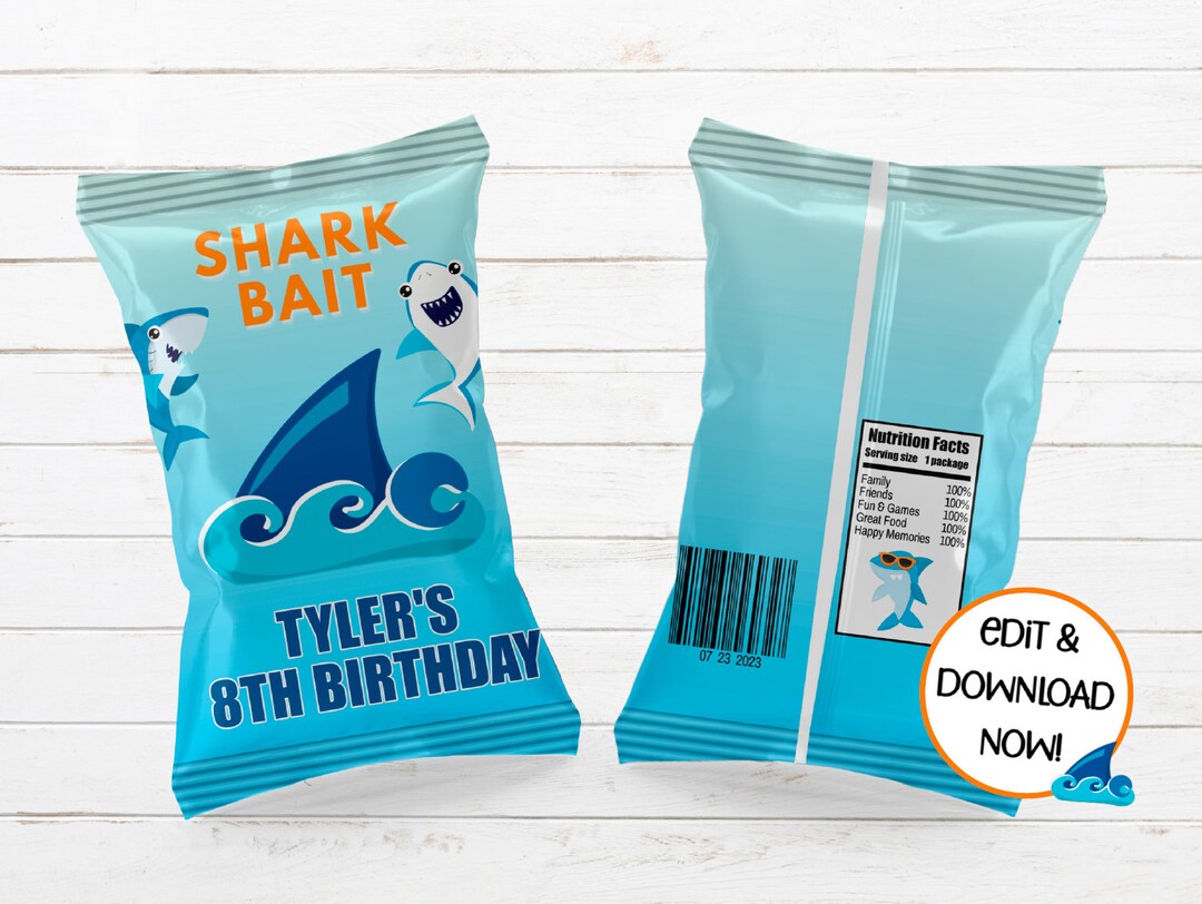 Shark Chip Bag Printable Favor Labels - Shark Birthday Party Favors ...