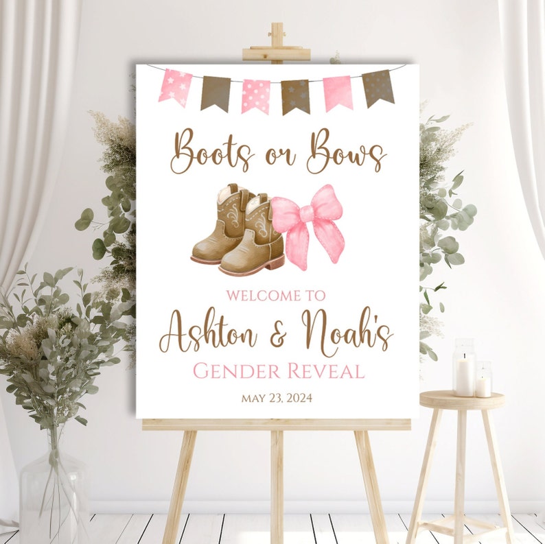 Boots or Bows Gender Reveal Welcome Sign Printable - 6 Sizes Included ...