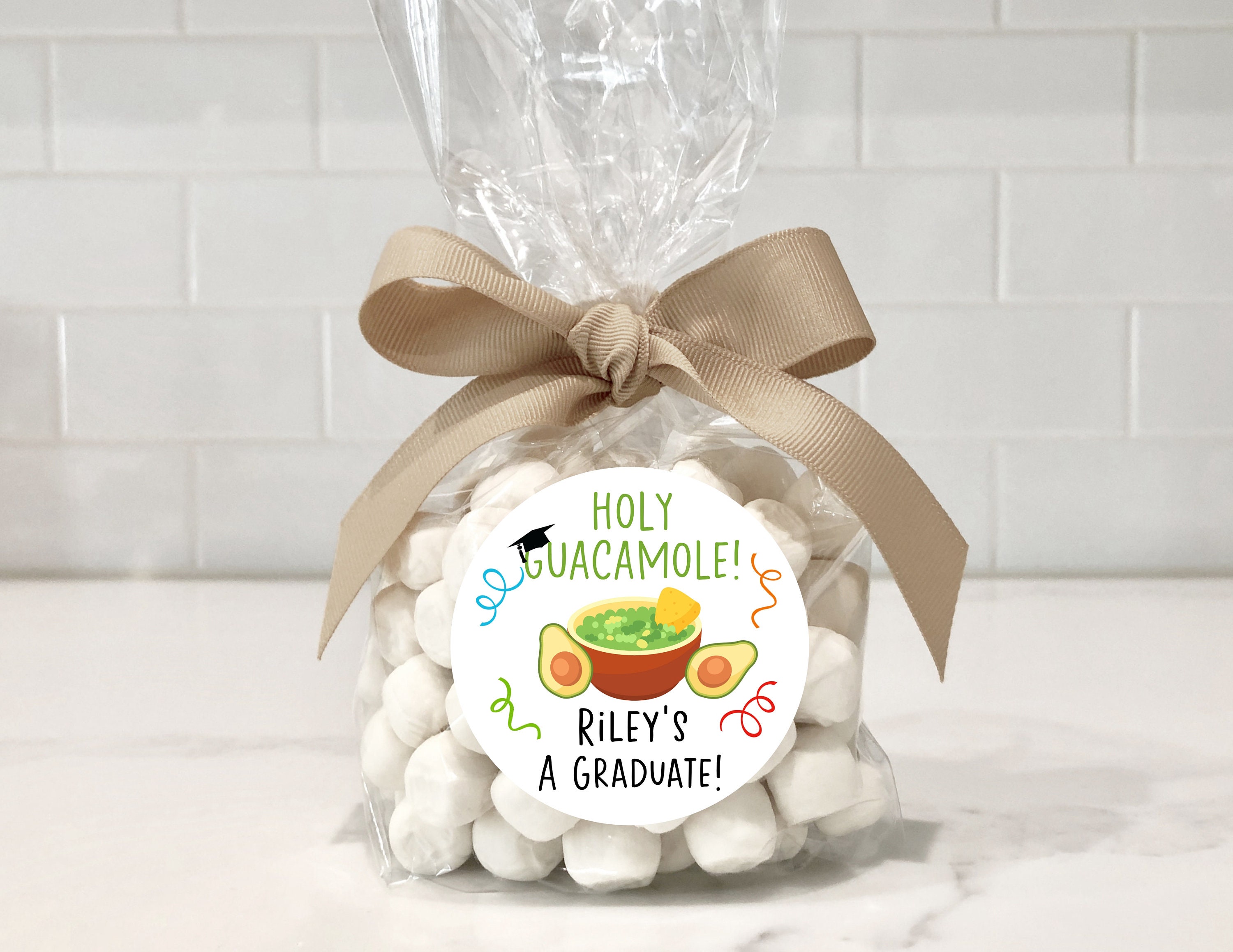 Personalized Glossy Guacamole Graduation Favor Labels - Guacamole Round ...