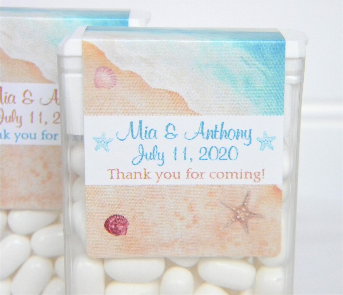 Personalized Blue and Tan Beach Wedding Tic Tac Party Favor Stickers ...
