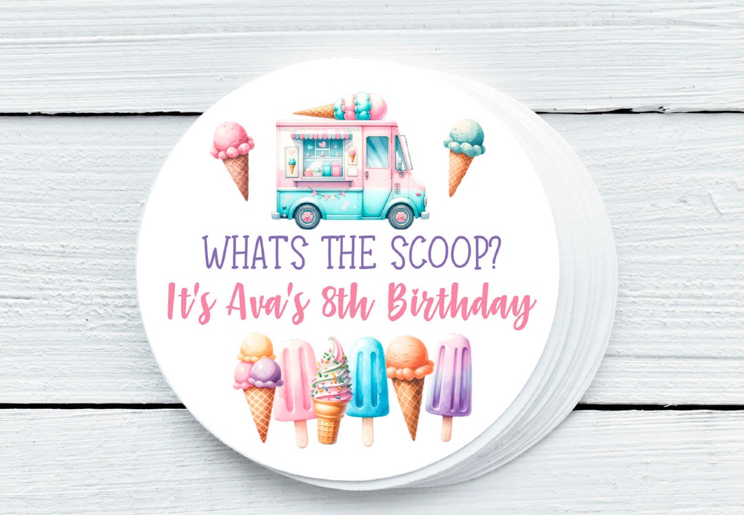 Personalized Glossy Ice Cream Theme Birthday Party Favor Labels - Ice ...